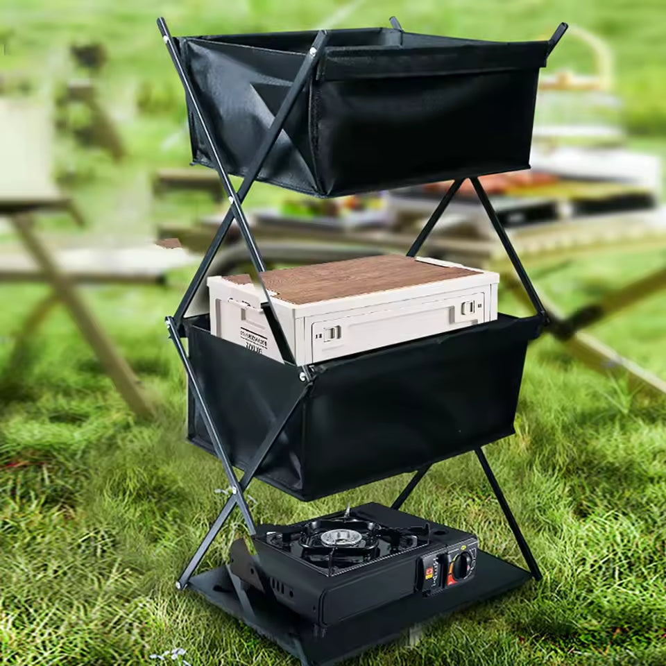 TARKA™ Camping Three-Layer Folding Storage Rack – Trail Gear Hub