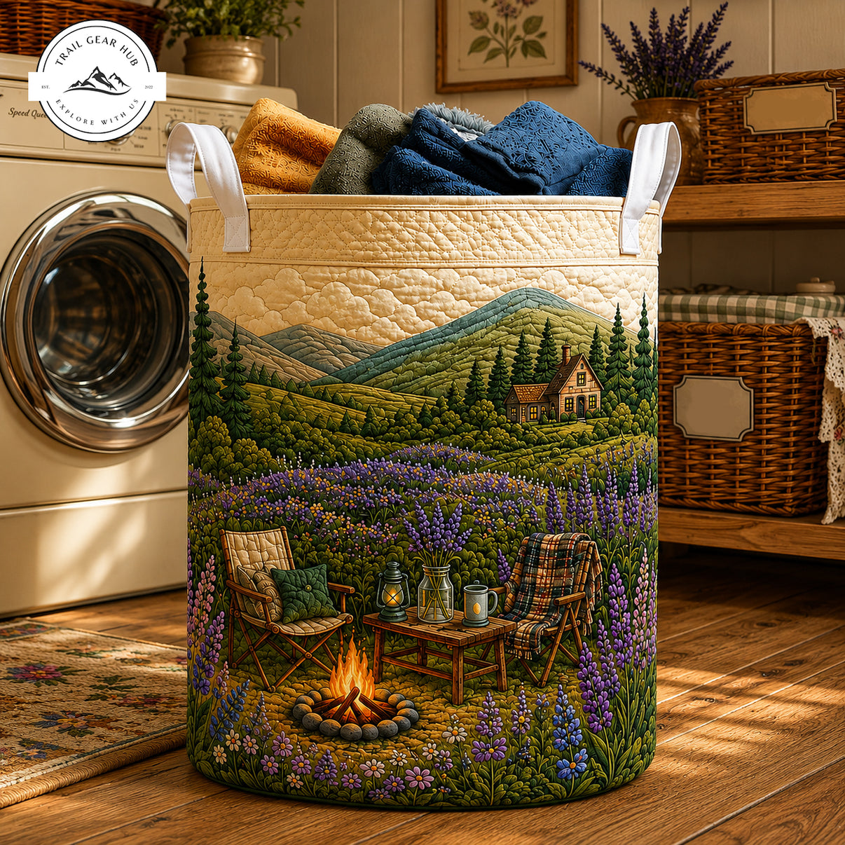 Lavender Mountain Cottage Campfire Quilted Laundry Basket TN01 – Trail ...